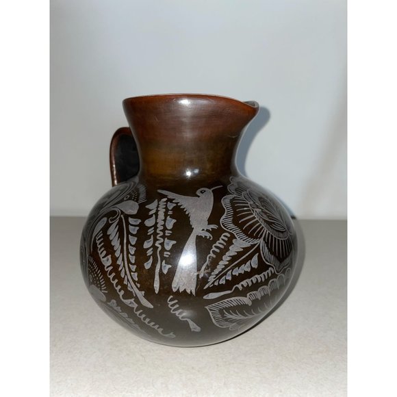 Unmarked | Accents | Mexican Hand Painted Burnished Pottery Pitcher ...